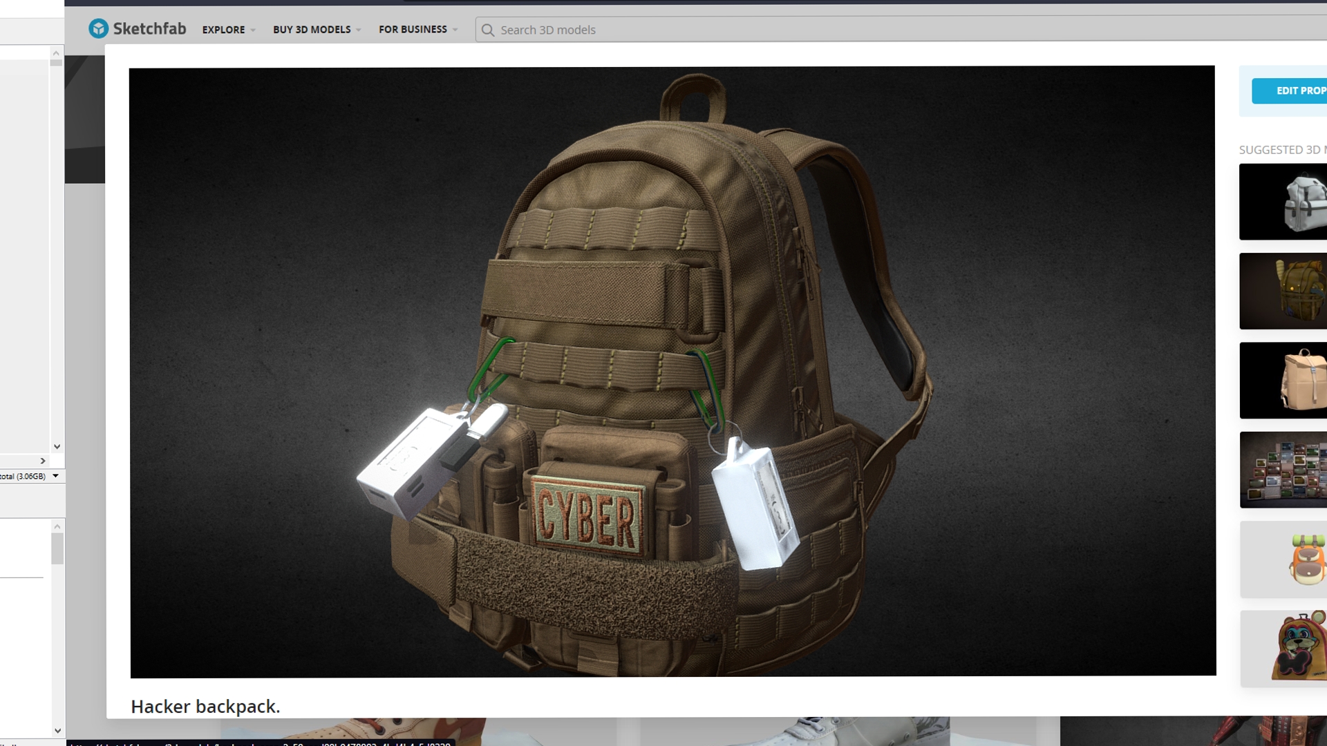 Hacker backpack real-time model. - cyberspacemanmike